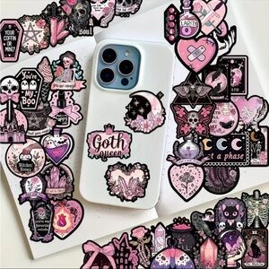 Holiday | Set Of 5 Pink Gothic Halloween Images Stickers Hearts Love ...